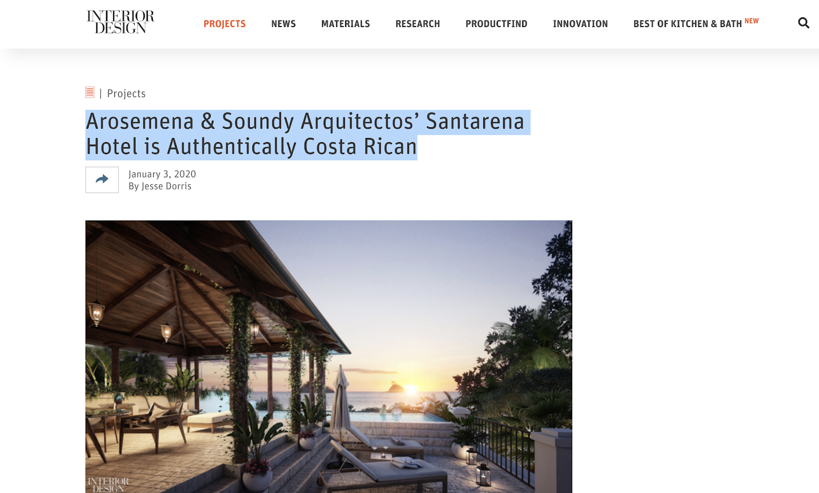 Interior Design Magazine Features Santarena's Authentically Costa Rican ...